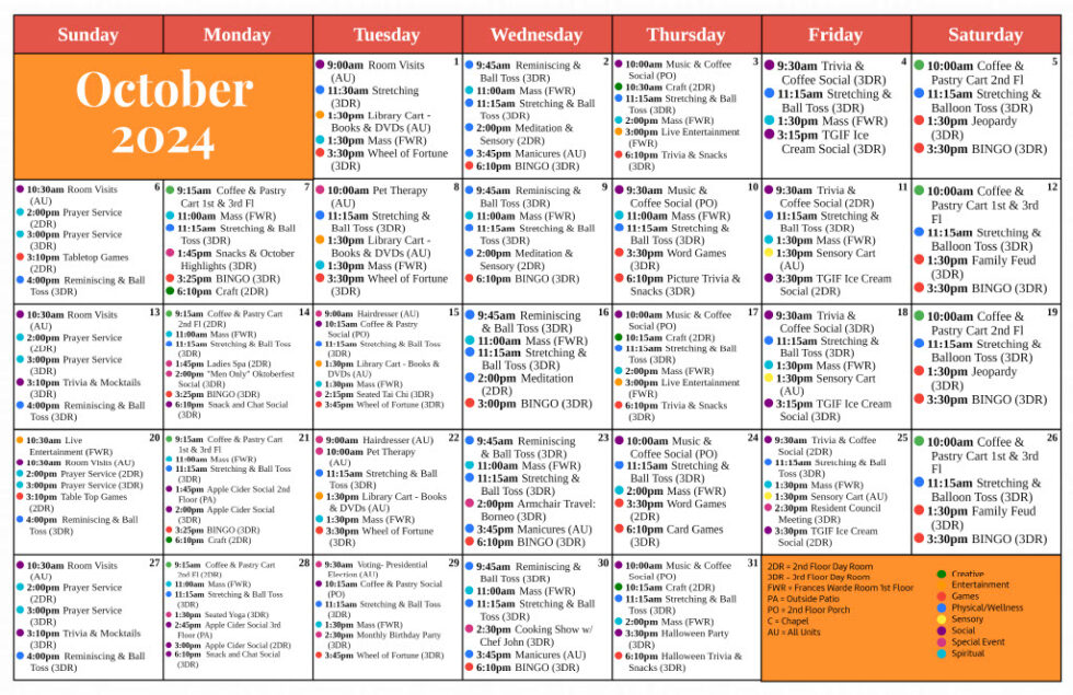 October 2024 Activity Calendar - Mount St. Rita Health Centre
